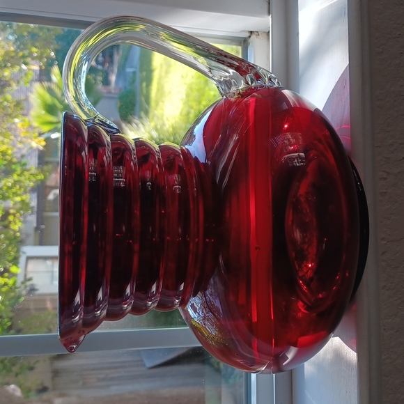 Dining | Vintage Red Glass Pitcher With Clear Glass Applied Handle ...